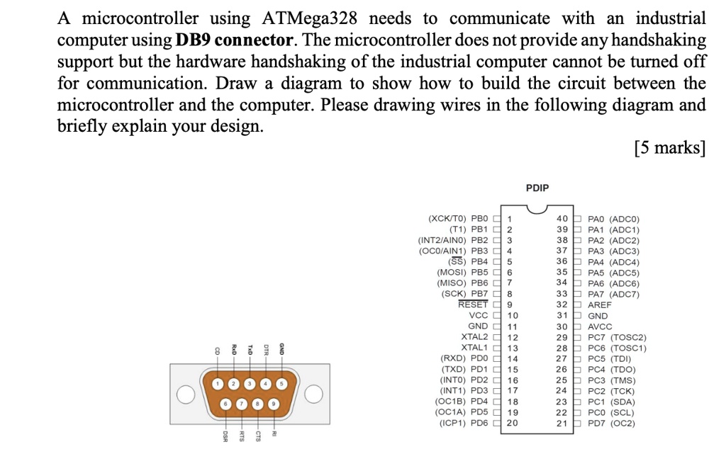A microcontroller using ATMega328 needs to communicate with an industrial computer using DB9 ...