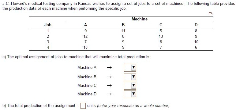 J.C. Howard's medical testing company in Kansas wishes to assign a set ...
