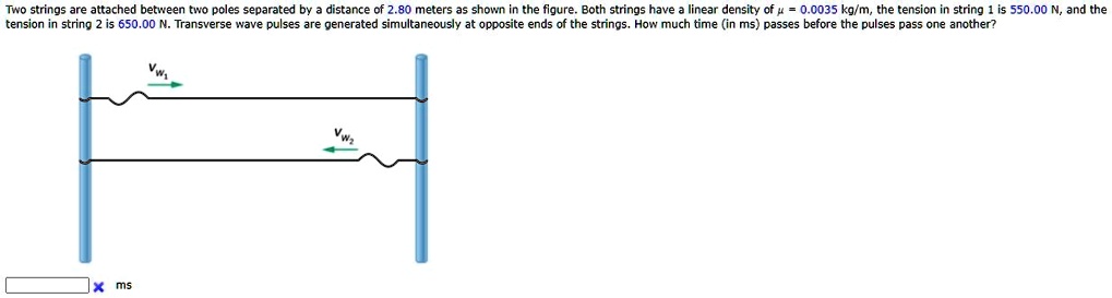 SOLVED: Two strings are attached between two poles separated by ...