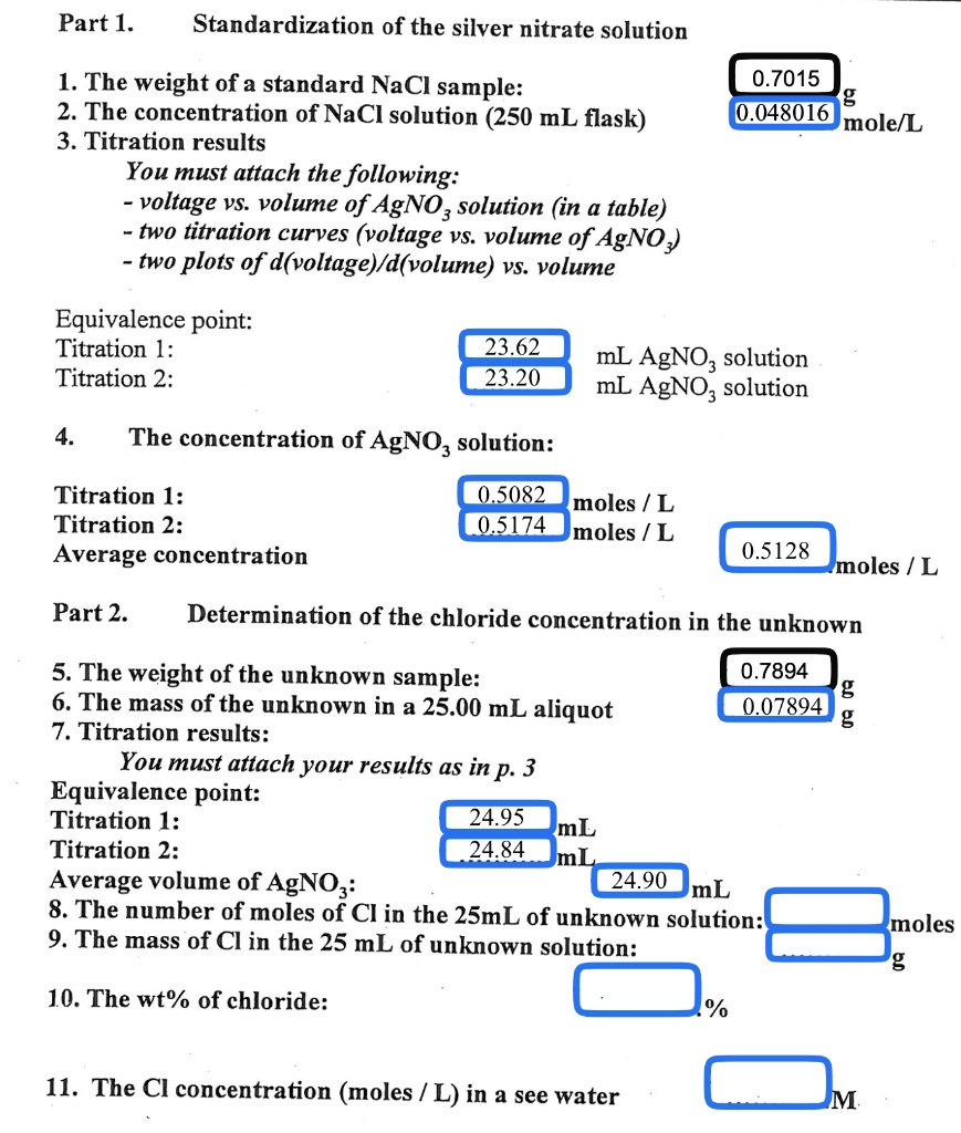 SOLVED: Standardization of the silver nitrate solution 1. The weight of ...