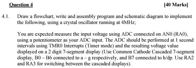 Solved Question 4 [140 Marks] 4 1 Draw A Flowchart Write An Assembly Program And Schematic