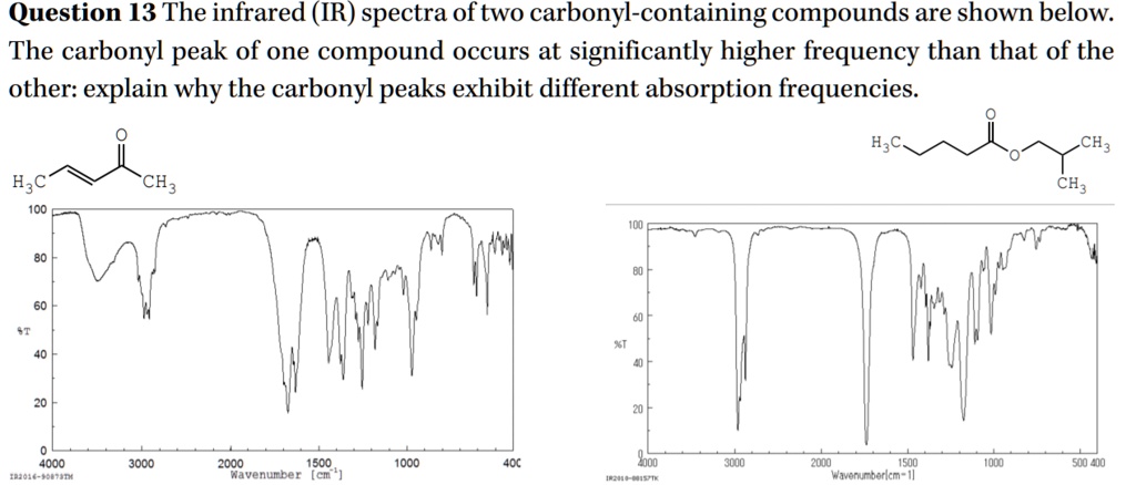 question 13 the infrared ir spectra of two carbonyl containing ...