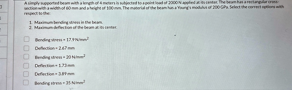 a simply supported beam with a length of 4 meters is subjected to a ...