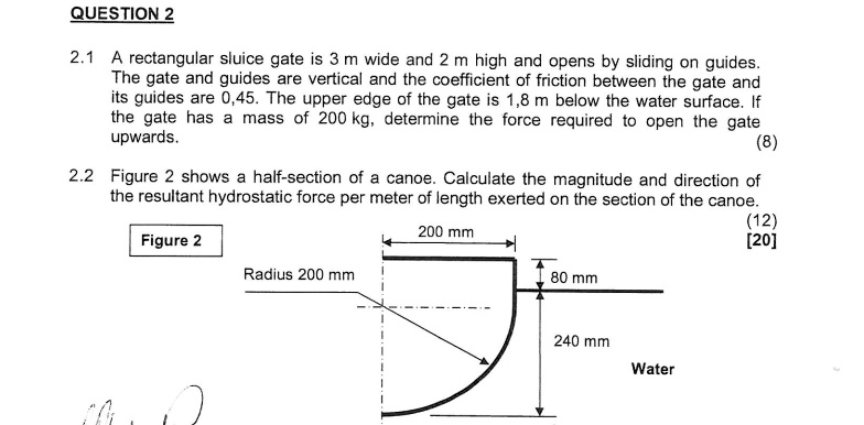 question 2 21 a rectangular sluice gate is 3 m wide and 2 m high and ...
