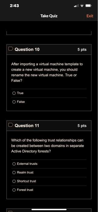 Question 10 5 pts After importing a virtual machine template to create ...