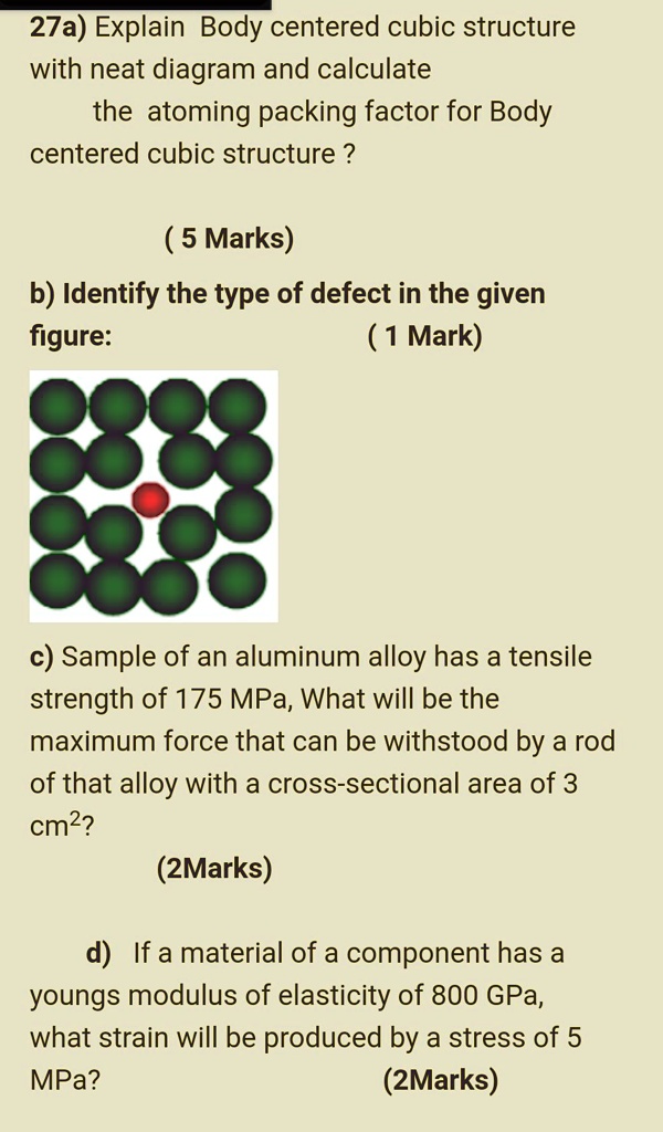 27a Explain Body Centered Cubic Structure With Neat Diagram And Calculate The Atoming Packing