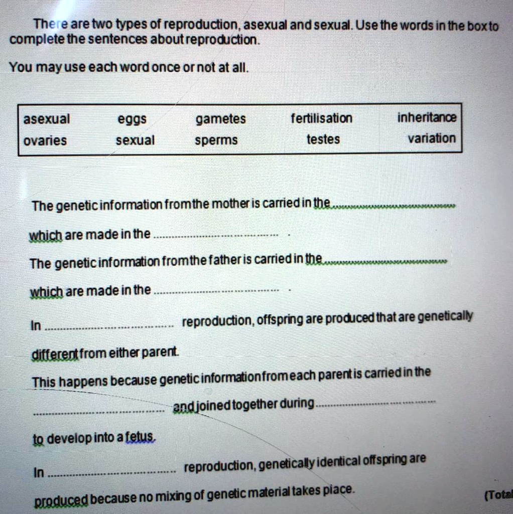 SOLVED: Asexual and Sexual Reproduction in Biology There are two types ...