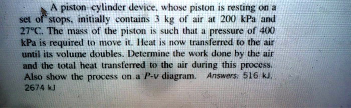 SOLVED: A piston-cylinder device, whose piston is resting on a set of ...