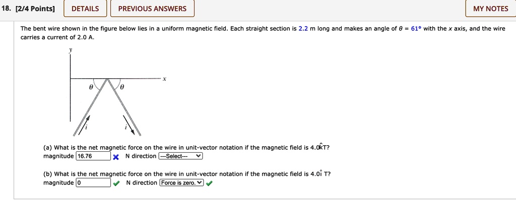 SOLVED: [2/4 Points] DETAILS PREVIOUS ANSWERS MY NOTES The bent wire ...