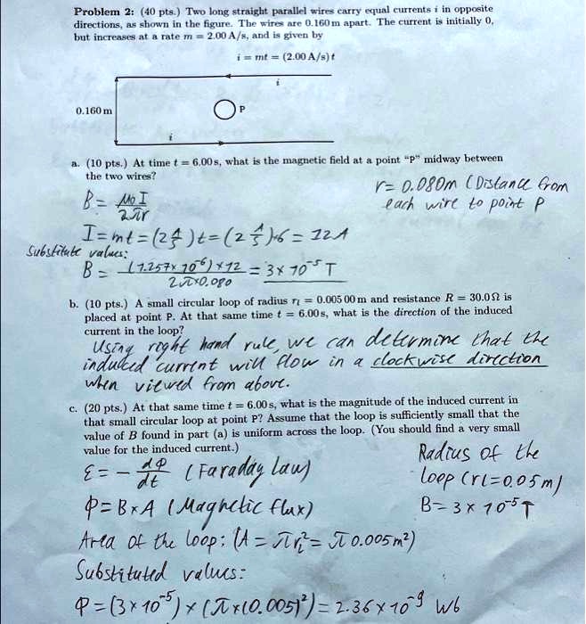 SOLVED: Problem 2: (40 pts.) Two long straight parallel wires carry ...