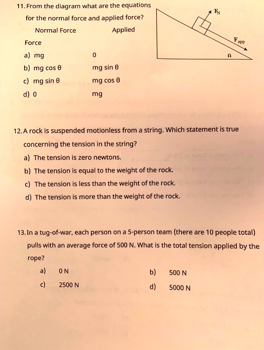 SOLVED: 11.From the diagram what are the equations for the normal force and applied force ...