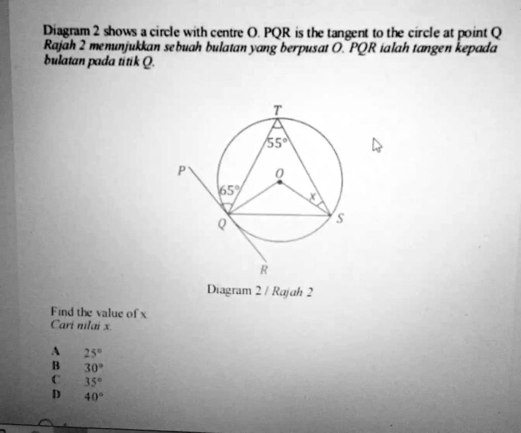 diagram 2 shous 4 circle wuh centre 0 pqr is the tangent t0 the circle at point q rajah ...