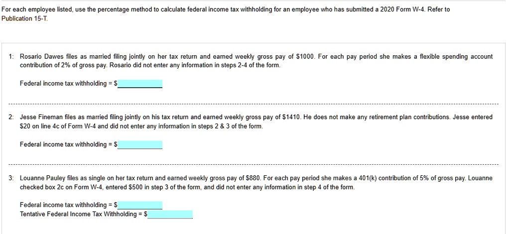 SOLVED: For each employee listed,use the percentage method to calculate ...