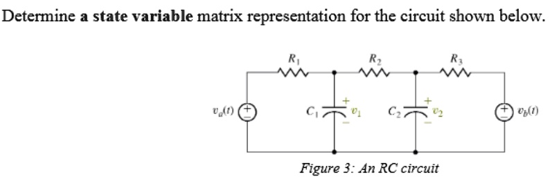 SOLVED: Determine a state variable matrix representation for the circuit shown below Figure 3:An ...