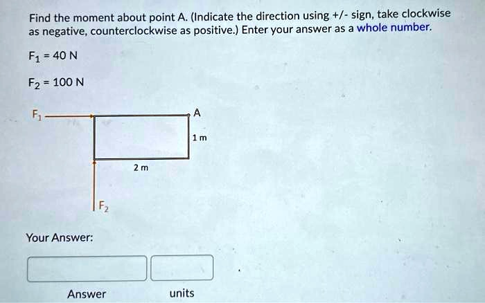 Find the moment about point A. (Indicate the direction using +/- sign ...