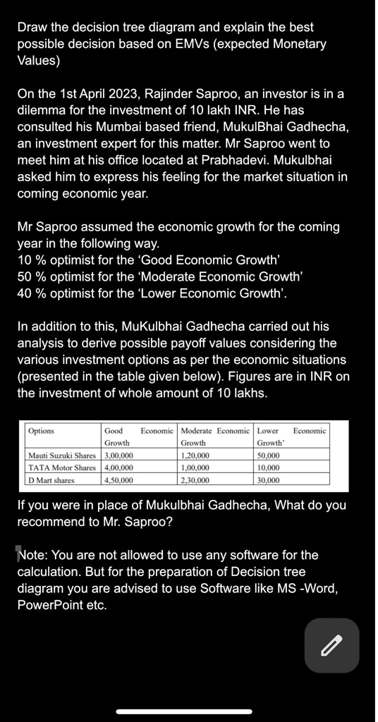 SOLVED: Draw the decision tree diagram and explain the best possible ...