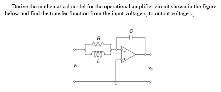 SOLVED: Derive the mathematical model for the operational amplifier circuit shown in the figure ...