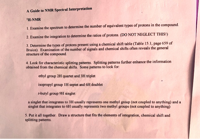 SOLVED: Guide to NMR Spectral Intcrpretation IH-NMR determine the ...