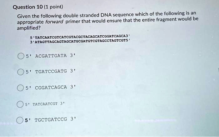 Question 10 (1 point) Given the following double stranded DNA sequence ...
