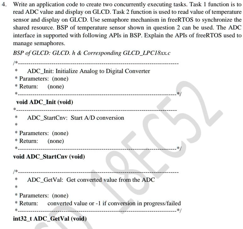 Write An Application Code To Create Two Concurrently Executing Tasks Task Function Is To Read