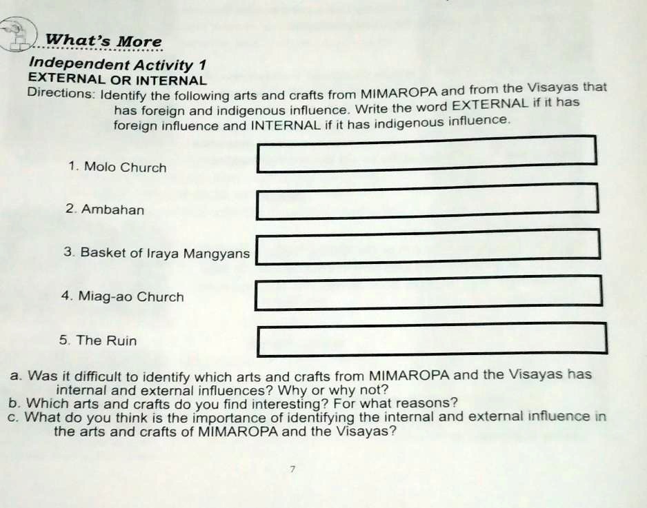 whats moreindependent activity 1external or internaldirections identify ...