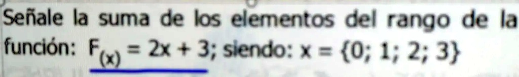 SOLVED: Senale Ia suma de los elementos del ranqo de Ia funcion: F 2x 3 ...