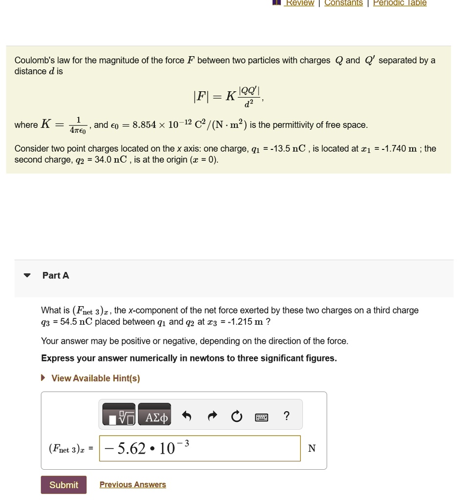 constants periodic lable coulombs law for the magnitude of the force f between two particles ...