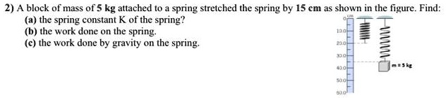 SOLVED: 2A block of mass of 5 kg attached to a spring stretched the spring by 15 cm as shown in ...