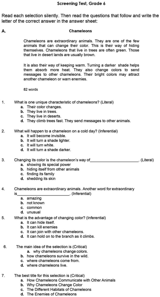 patulong po please screening test grade read each selection silently ...