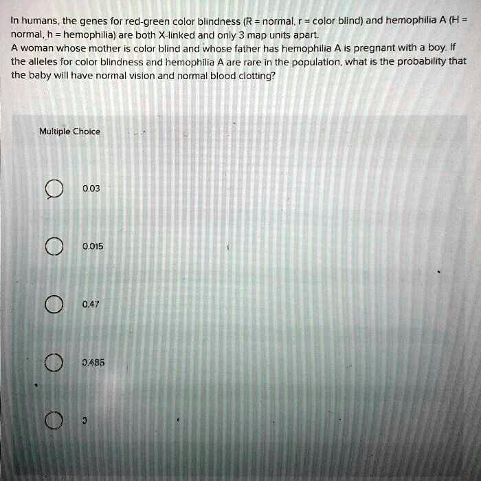 SOLVED: In humans, the genes for red-green color blindness (R = normal ...