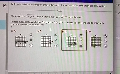 the equation y reflects the graph of x x 7 across the x axis choose the ...