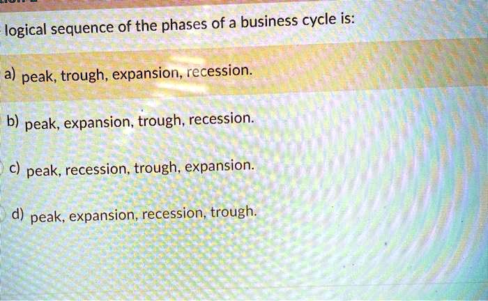 -logical sequence of the phases of a business cycle is: a) peak, trough ...