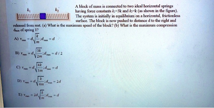 SOLVED: Block of mass connected to two ideal horizontal springs having force constants k=3k and ...