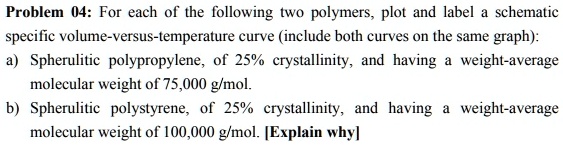 [GET ANSWER] Problem 04: For each of the following two polymers, plot and label a schematic ...