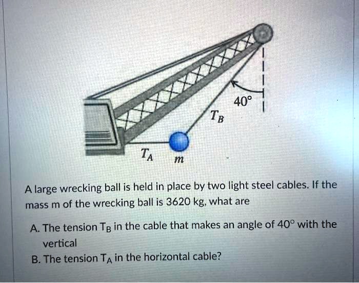 409 tb m a large wrecking ball is held in place by two light...
