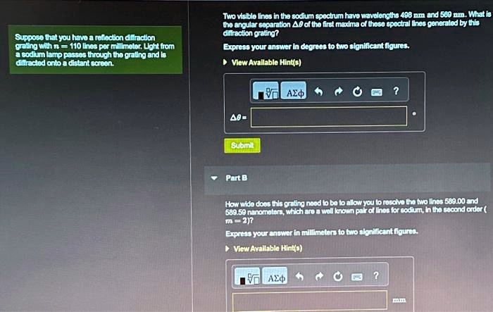 Solved Texts A Diffraction Grating Spectrometer Two Visible Lines In The Spectrum Have