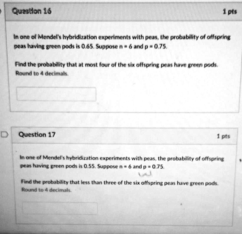 SOLVED: Texts: Question 16 1pts In one of Mendel's hybridization ...