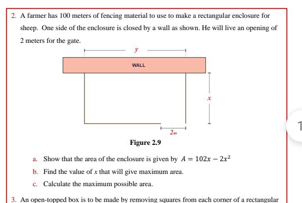SOLVED: 2. A farmer has 100 meters of fencing material to use to make a ...