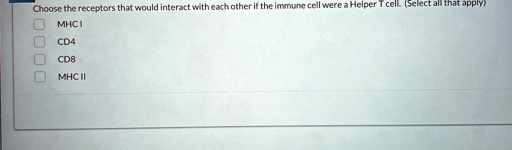 choose the receptors that would interact with each other if the immune ...