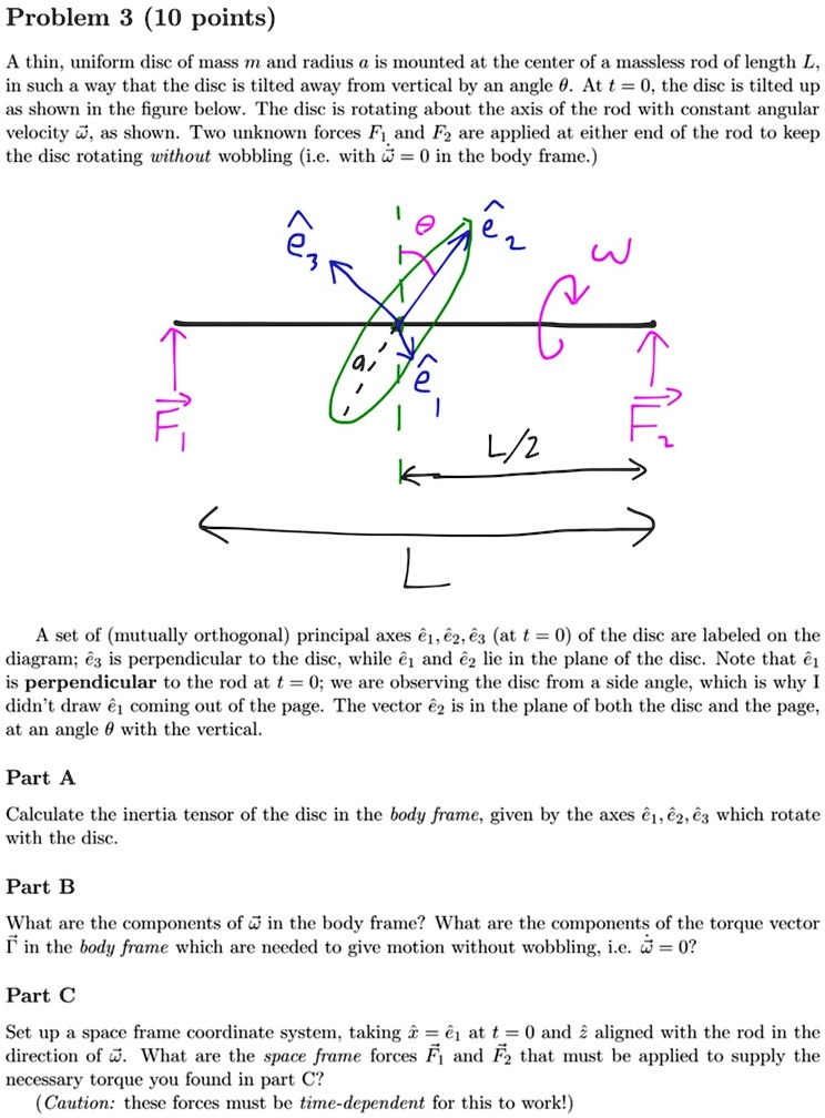 SOLVED: Problem 3 (10 points) A thin, uniform disc of mass m and radius ...