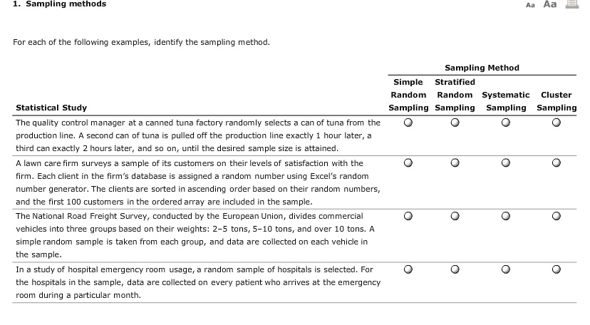 SOLVED: Sampling methods Aa For each of the following examples ...