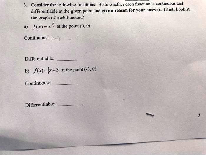 Solved Consider The Following Functions State Whether Each Function Is Continuous And