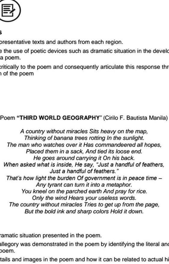 in the poem third world geography by cirilo f bautista questionrelate ...