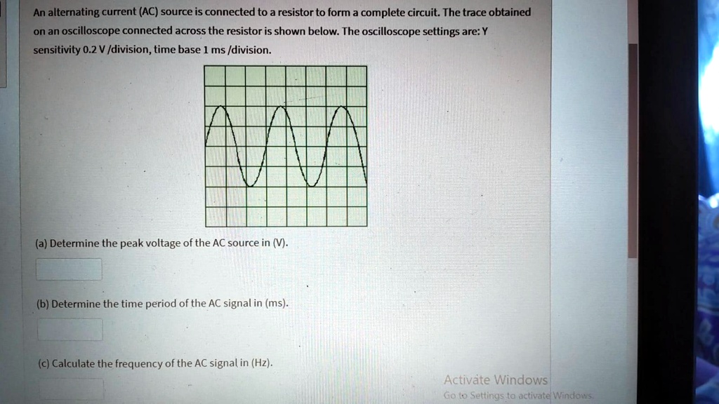 An alternating current (AC) source is connected to a resistor to form a ...