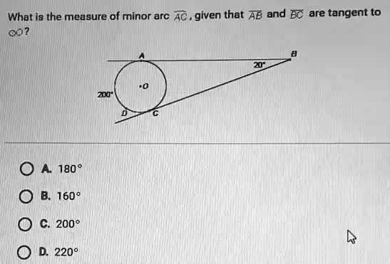 What is the measure of minor arc ⌢AC, given that AB and BC are tangent ...