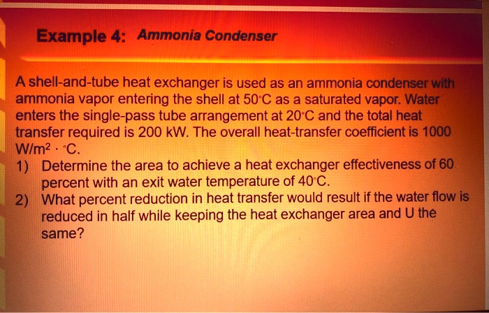 Example 4: Ammonia Condenser A shell-and-tube heat exchanger is used as ...