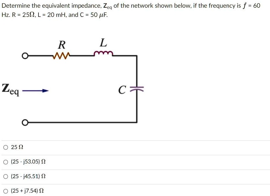 Determine the equivalent impedance, Zeq of the network shown below, if ...