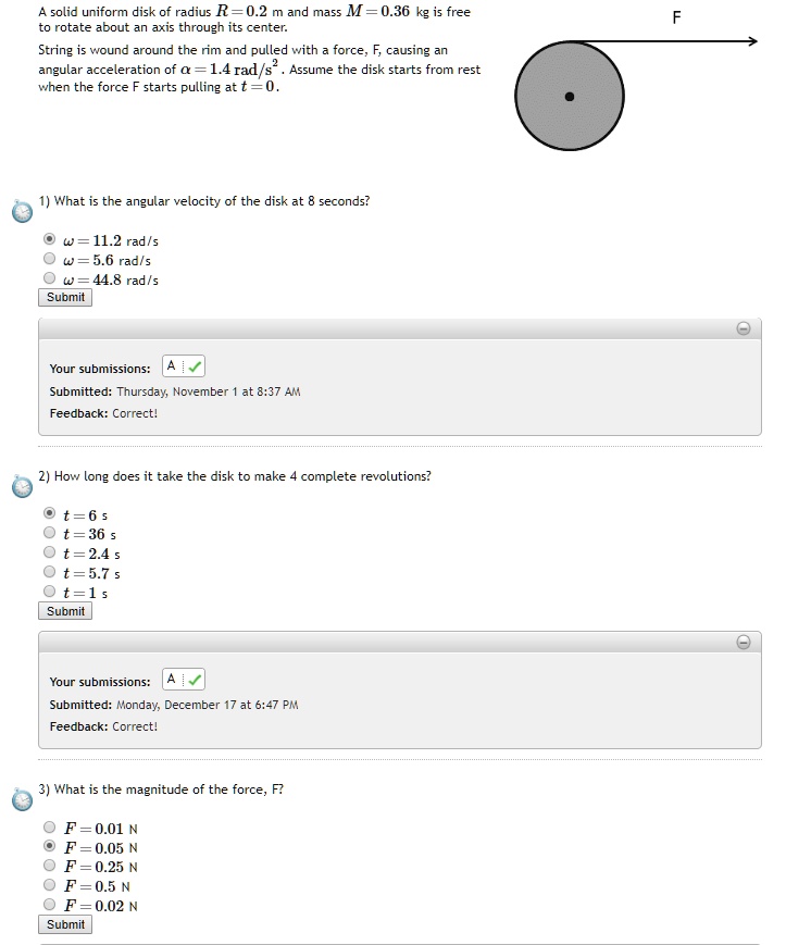 solid uniform disk of radius r02 m and mass m 036 kg is free to rotate about an axis through its ...