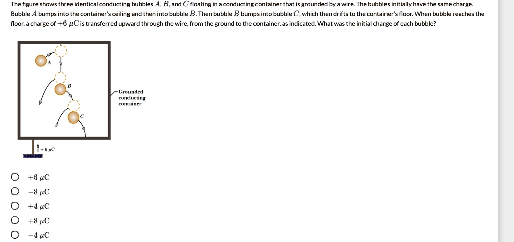 the figure shows three identical conducting bubbles a b and c floating ...