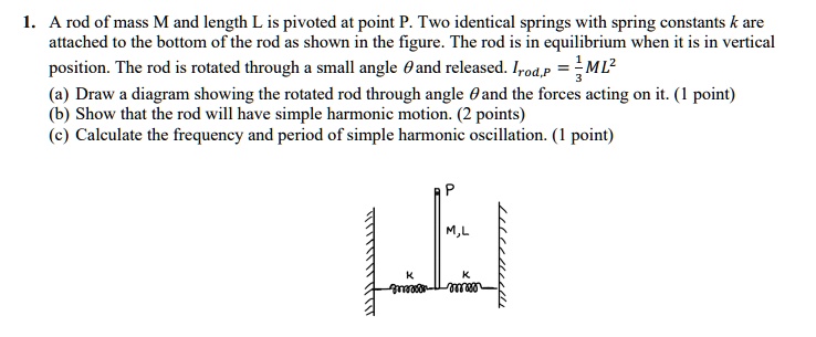 SOLVED: A rod of mass M and length L is pivoted at point P. Two ...